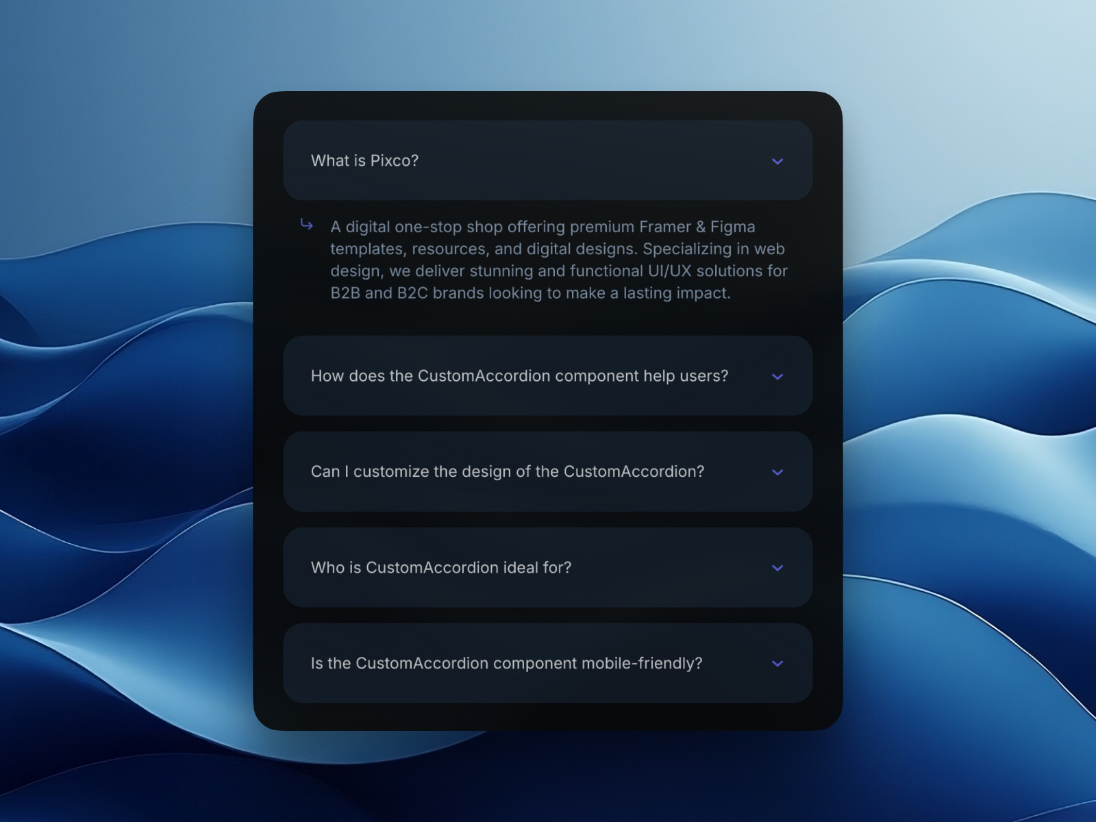 Custom FAQ Accordion: Premium UI Component by Stefan @ Pixco — Framer Marketplace