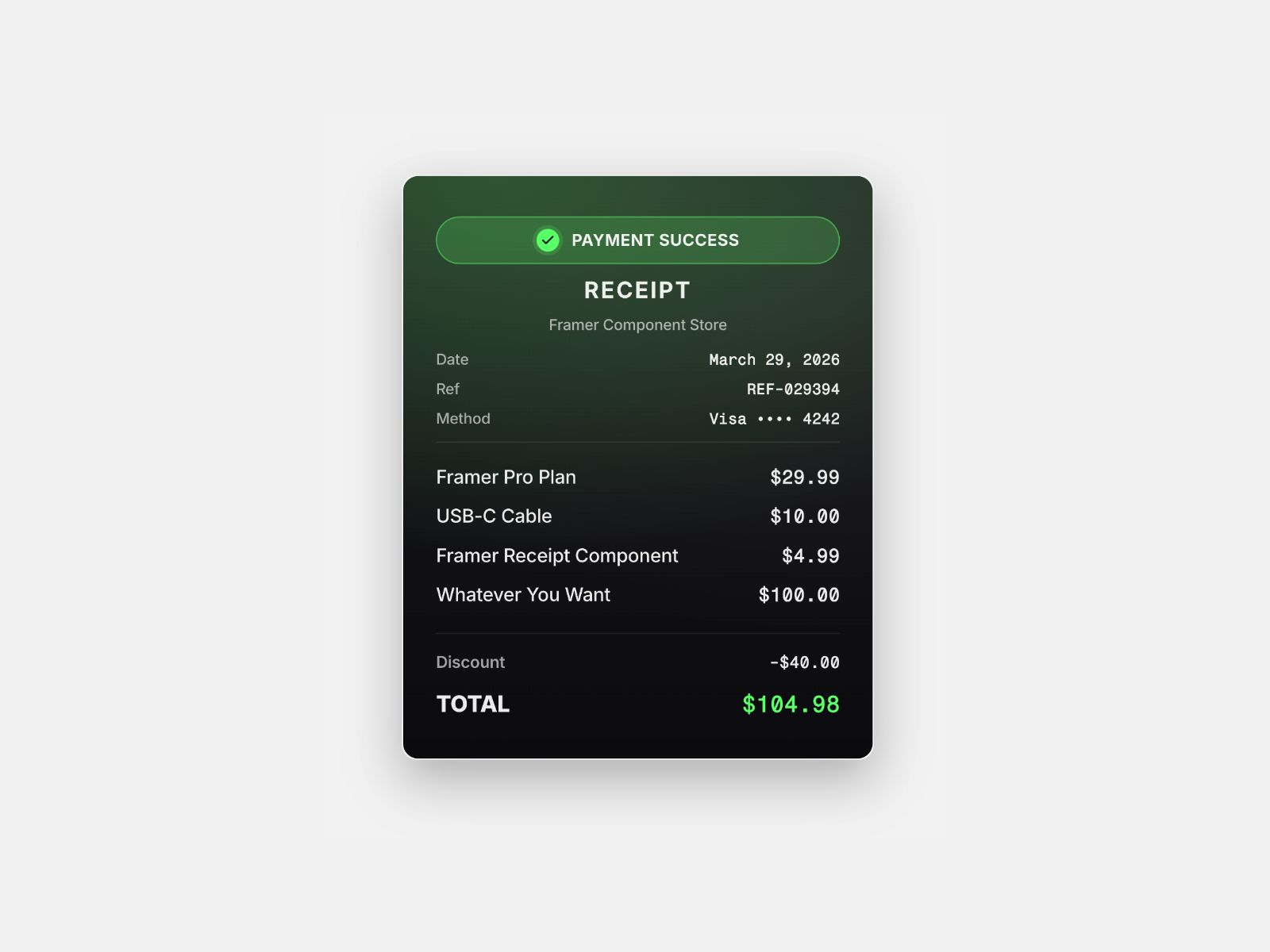 Digital Receipt: Premium Utilities Component by Beau Lawson — Framer ...