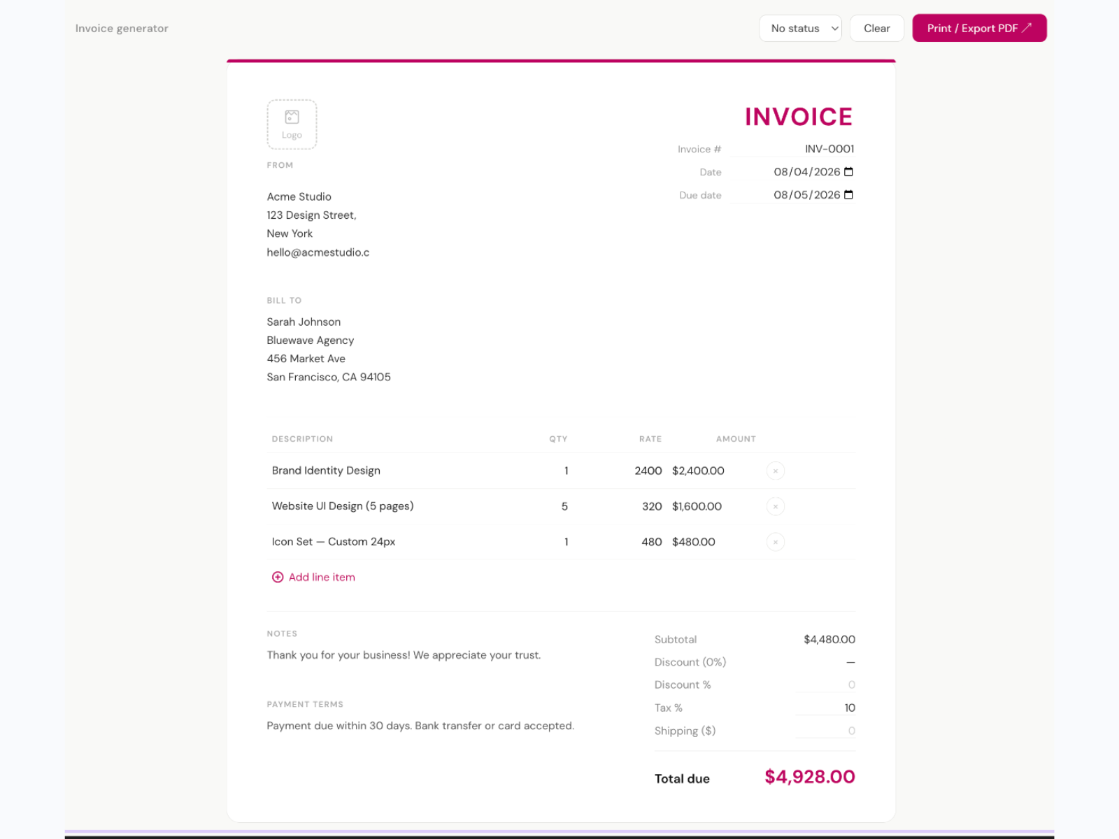 InvoiceGenerator: Premium Utilities Component by Viper Guy — Framer ...