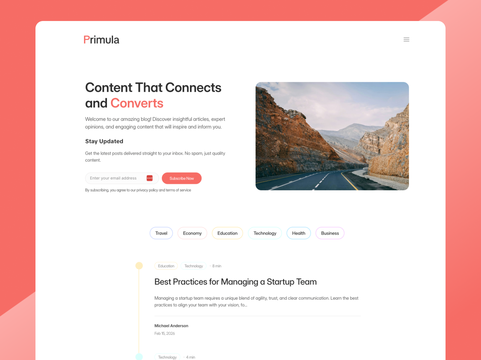 Primula: Responsive Blog Website Template by UiHug — Framer Marketplace