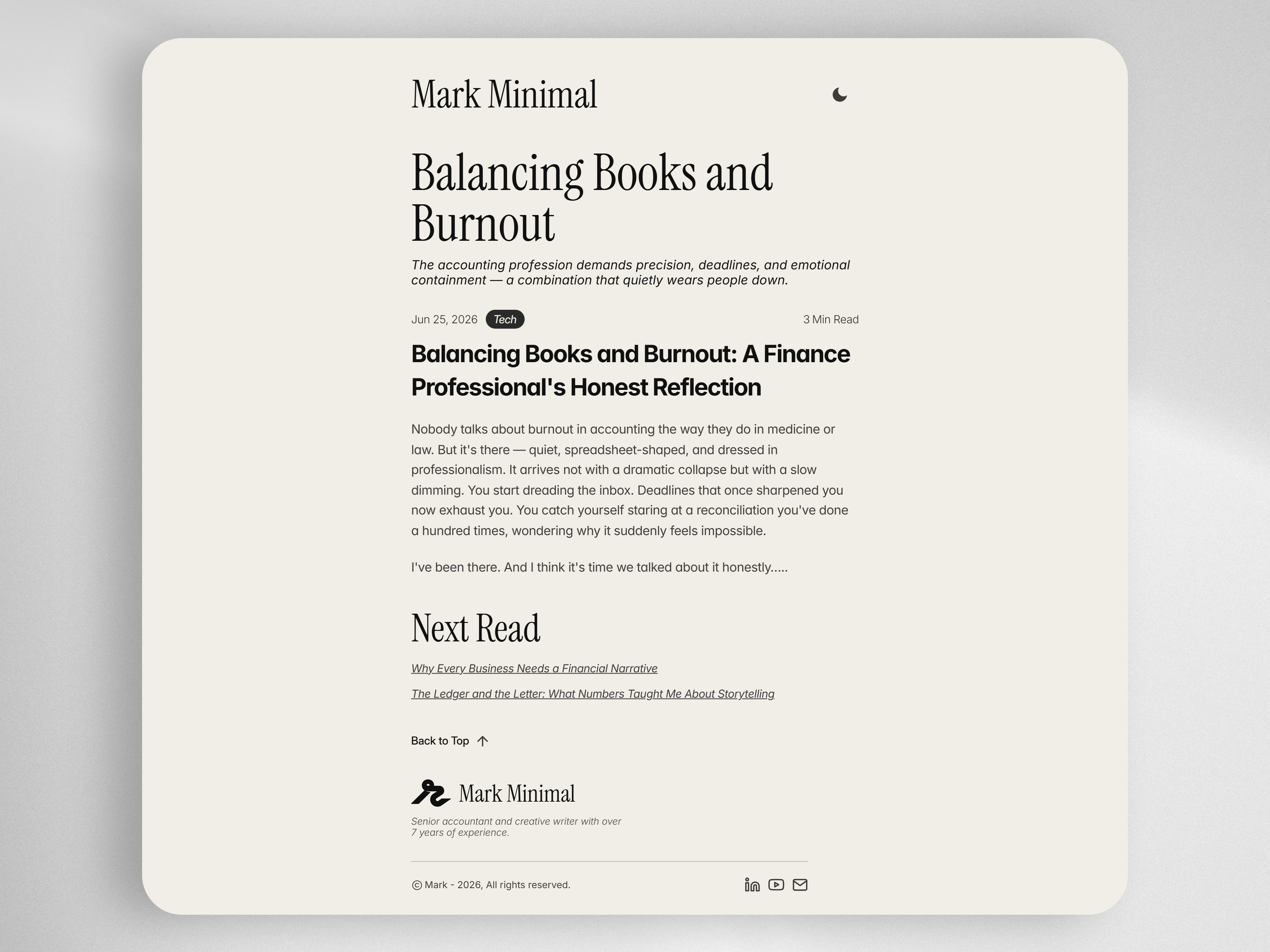 Mark - Writer: Free Portfolio Website Template by Yoab — Framer Marketplace