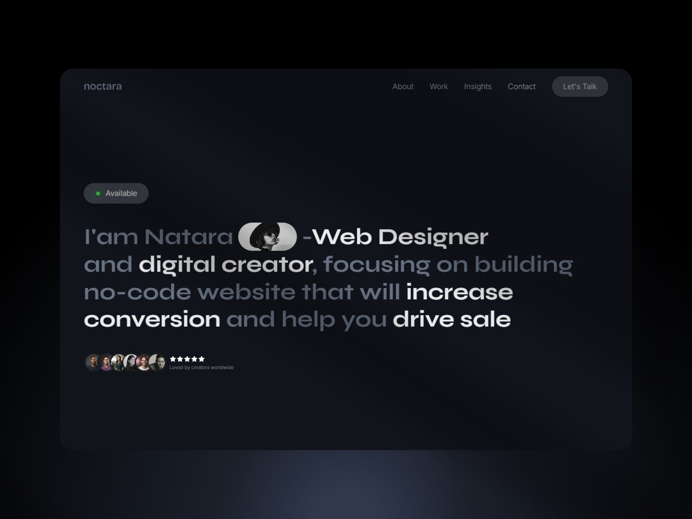 noctara: Responsive Portfolio Website Template by Tarun Anand — Framer ...