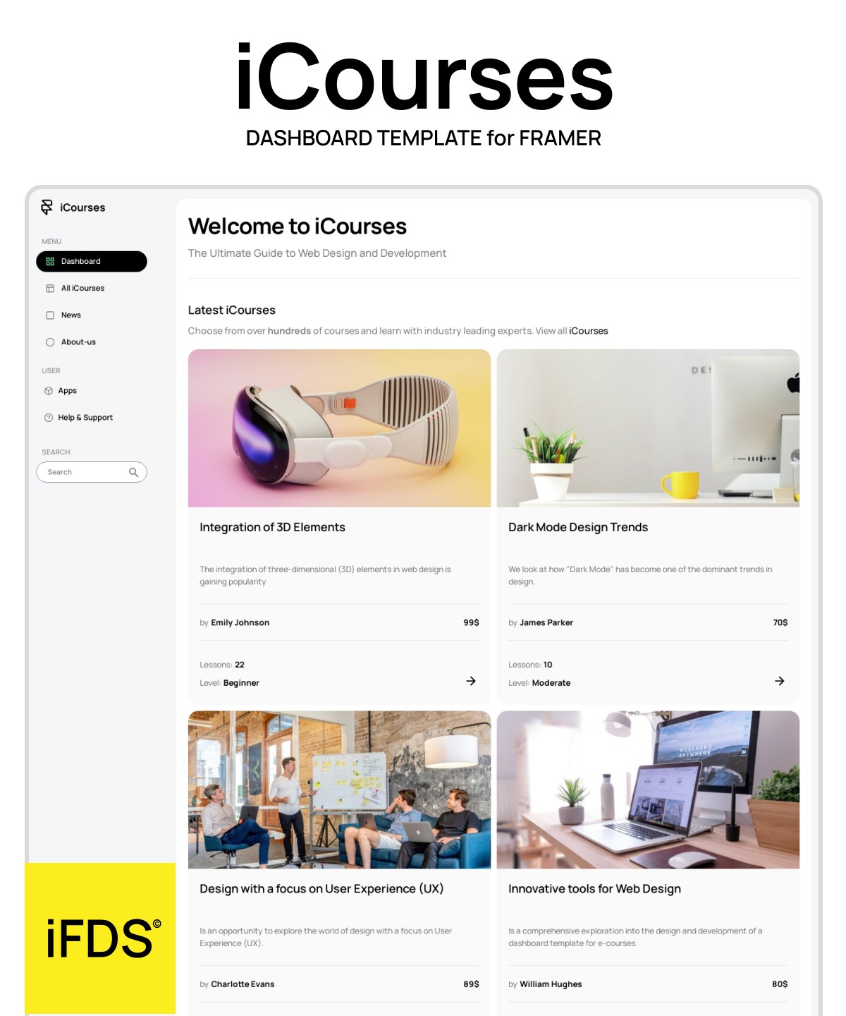 iCourses: Responsive Blog Website Template by IFRAME DESIGN — Framer ...