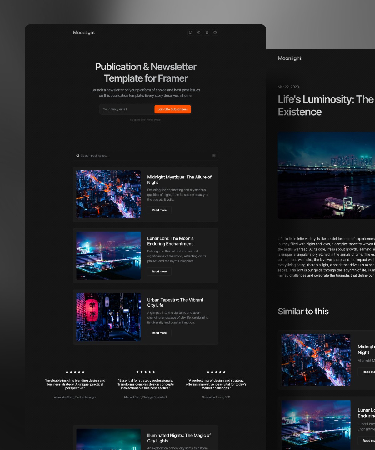 Moonlight: Free Blog Website Template by Cédric — Framer Marketplace