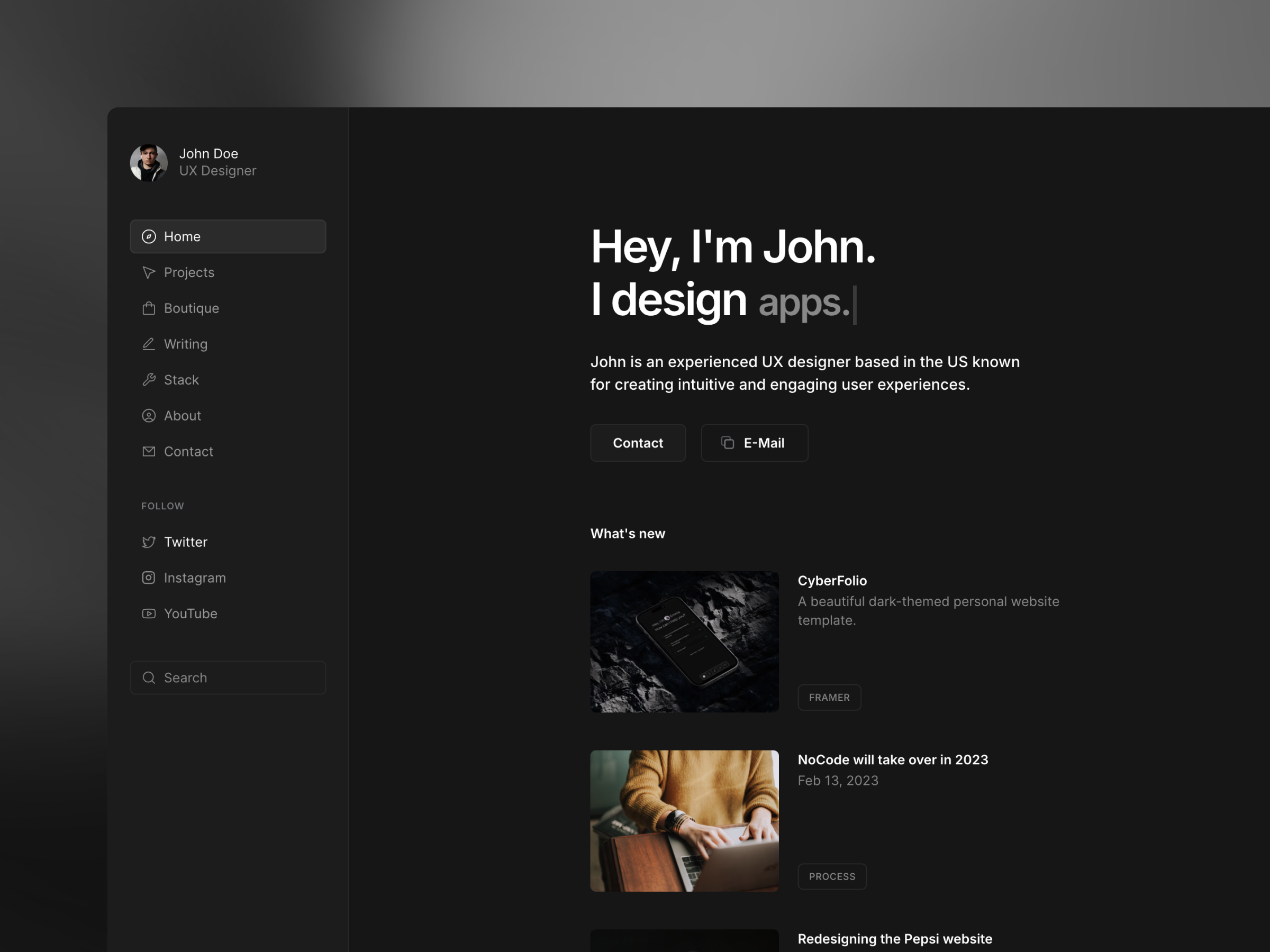 Dashfolio: Responsive Personal Website Template by Cédric — Framer ...