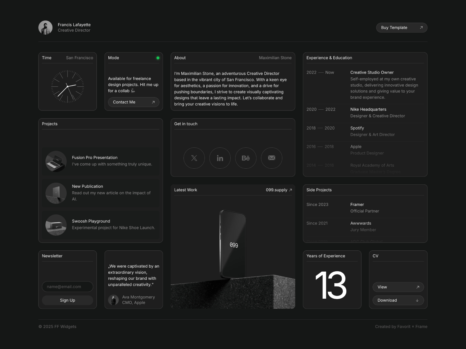 FF Widgets: Responsive Personal Website Template by Favorit × Frame — Framer Marketplace