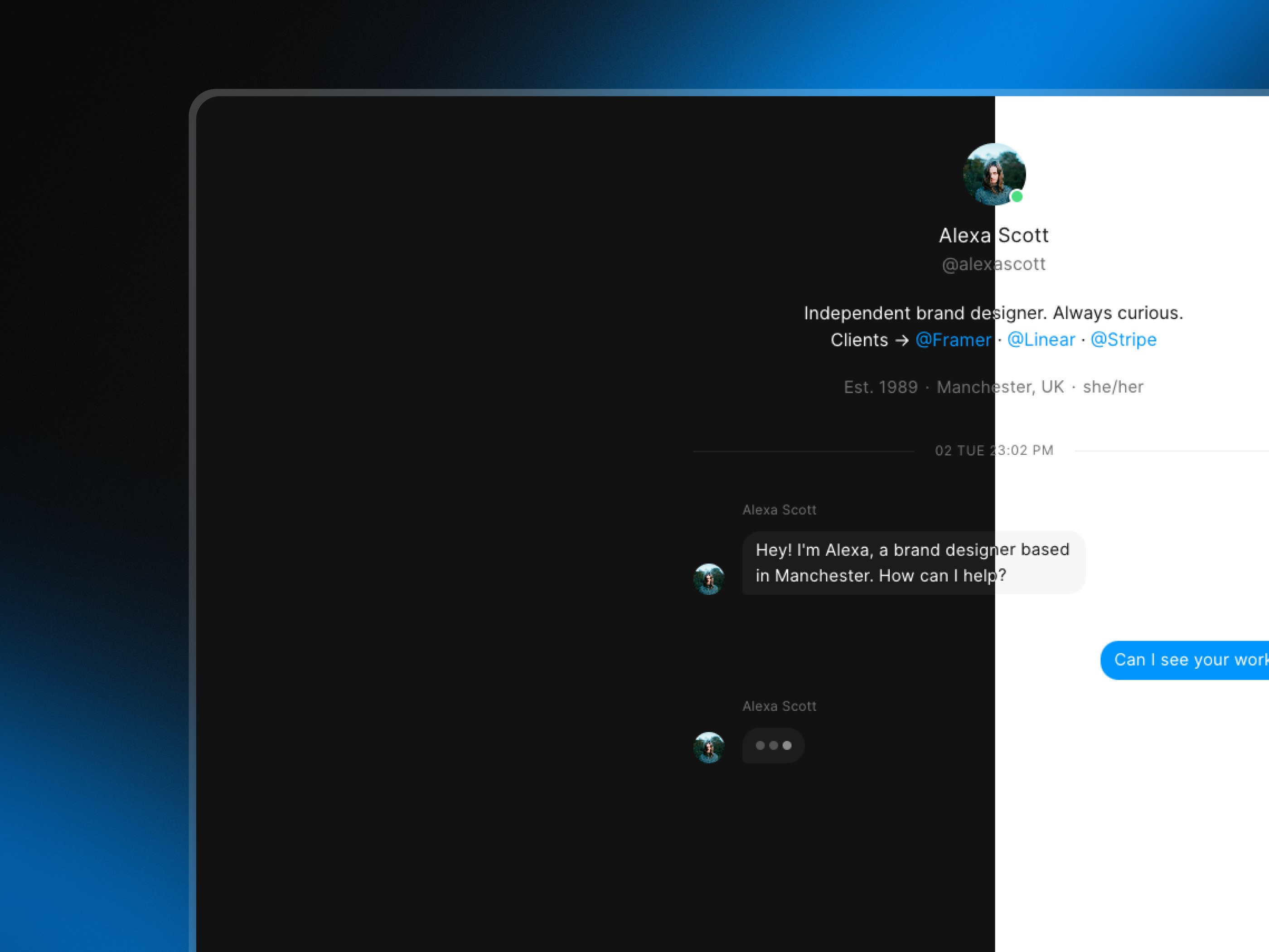 Messenger: Free Personal Website Template by Justin Farrugia — Framer ...