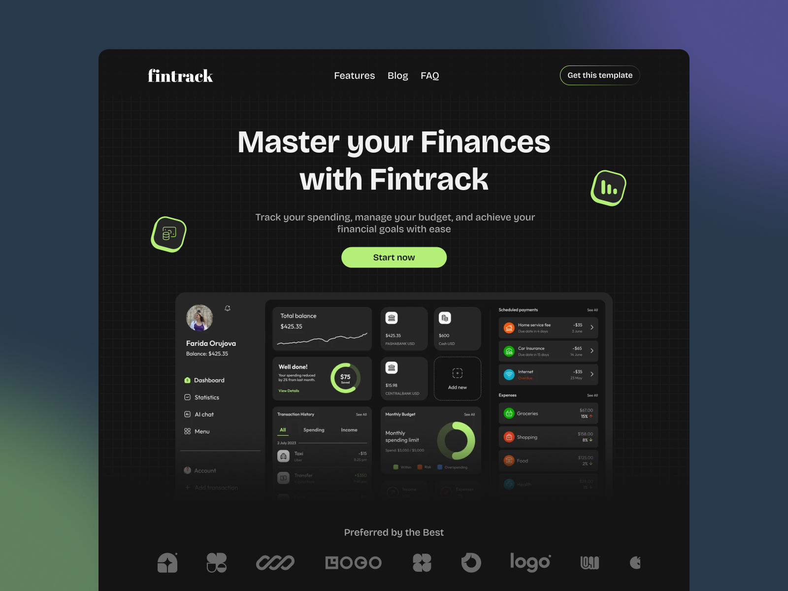 FinTrack: Responsive SaaS Website Template by Farida — Framer Marketplace