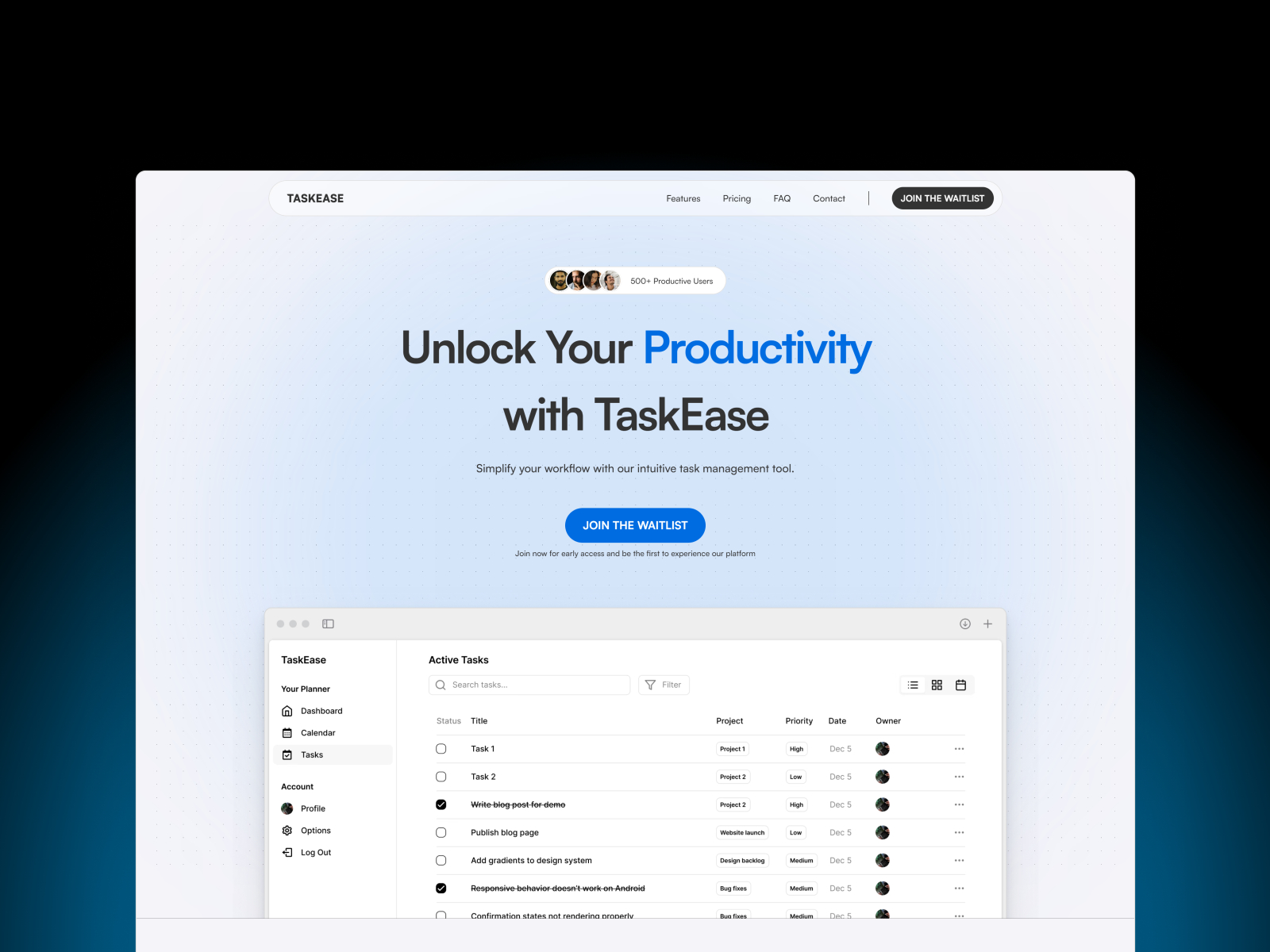 TaskEase: Responsive Landing Page Website Template by Francesca — Framer Marketplace