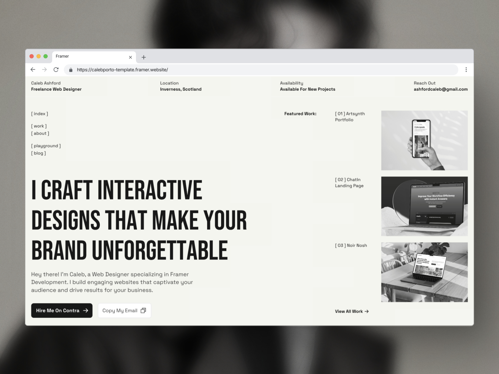Caleb: Free Personal Website Template by Anisa Oktariani — Framer Marketplace