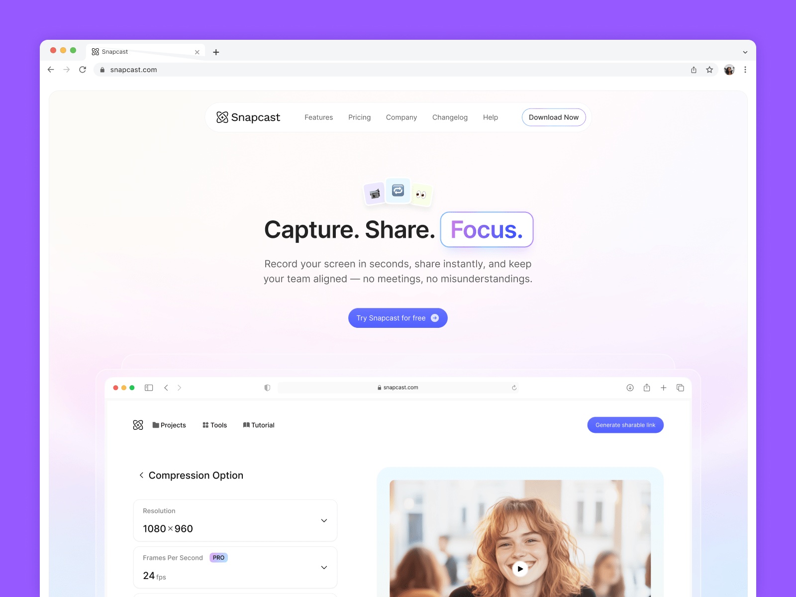 SnapCast: Free SaaS Website Template by Aidan Creates — Framer Marketplace