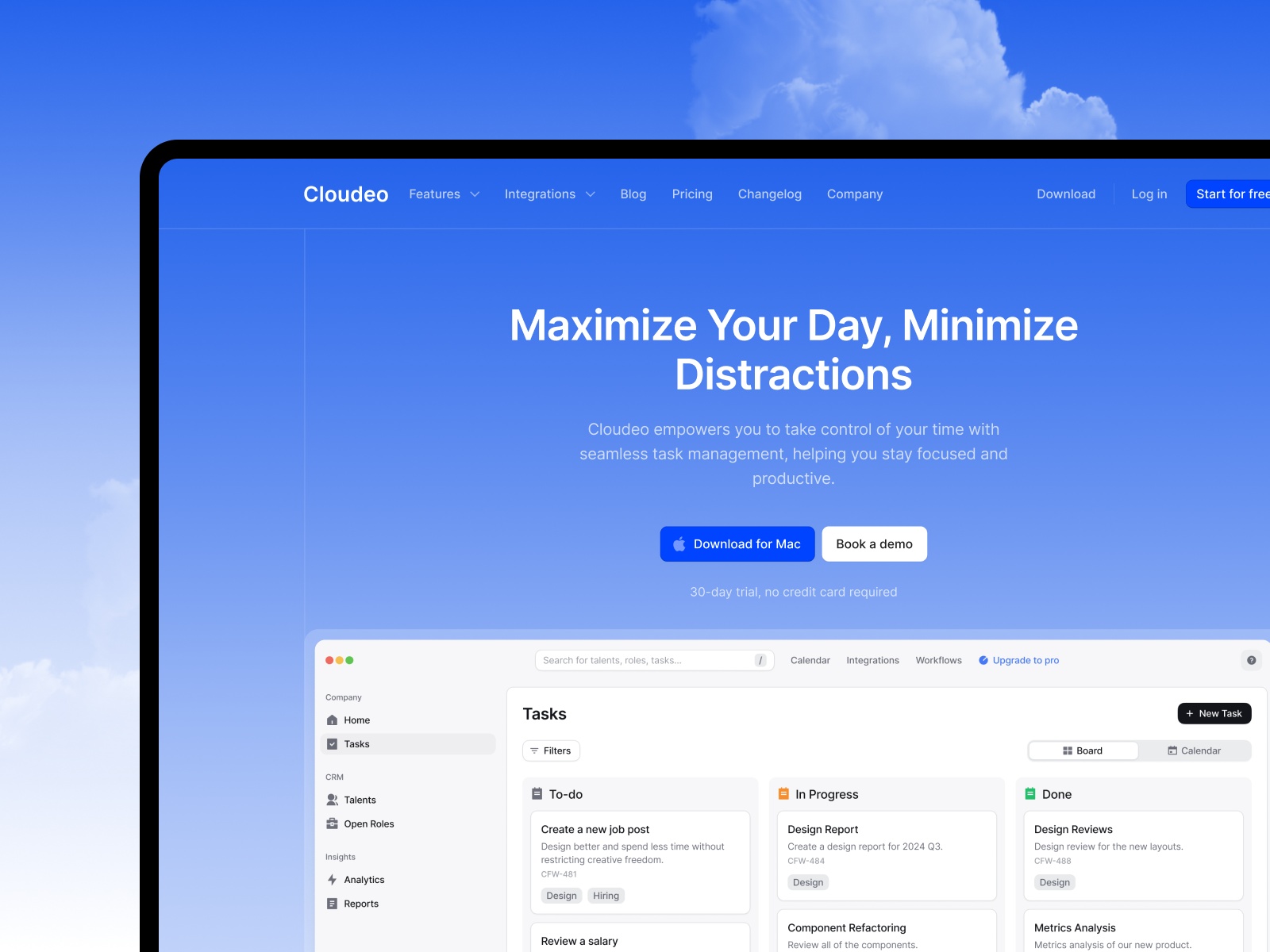 Cloudeo: Free SaaS Website Template by Aidan Creates — Framer Marketplace