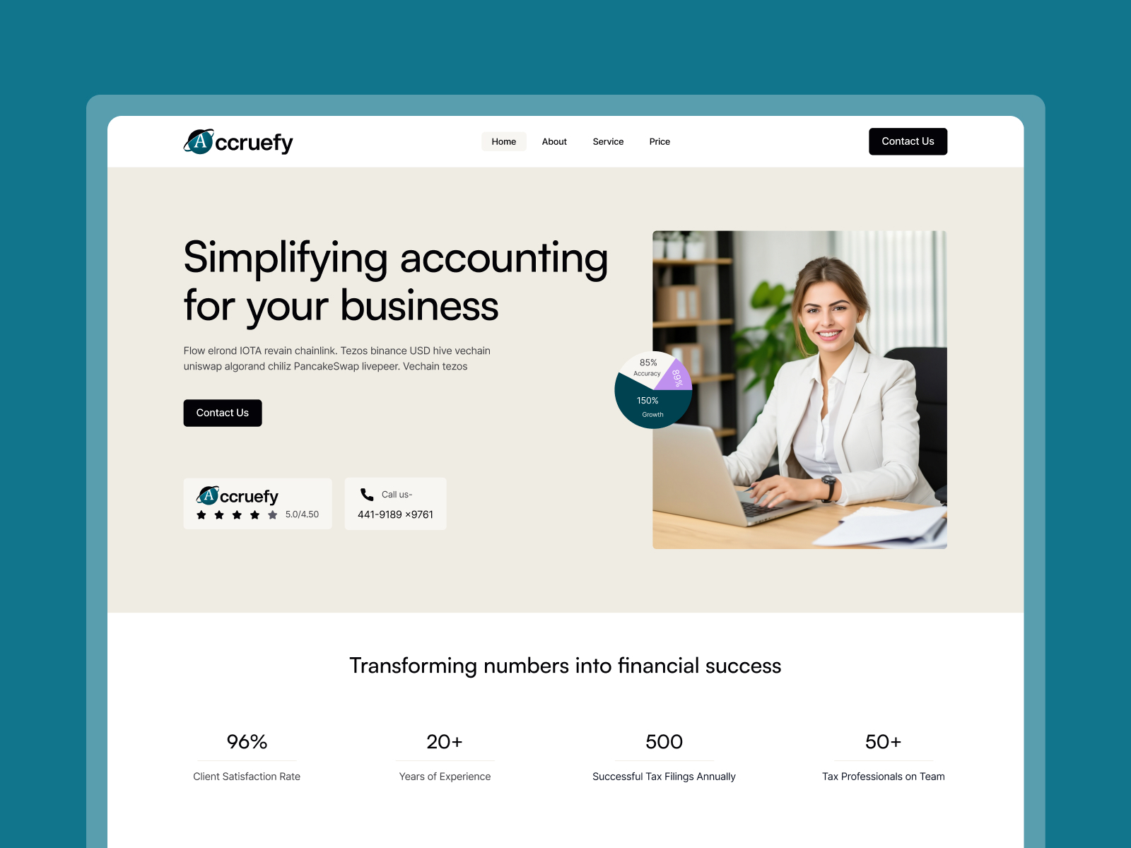 Accruefy: Responsive Accounting Website Template by WebOcean — Framer ...
