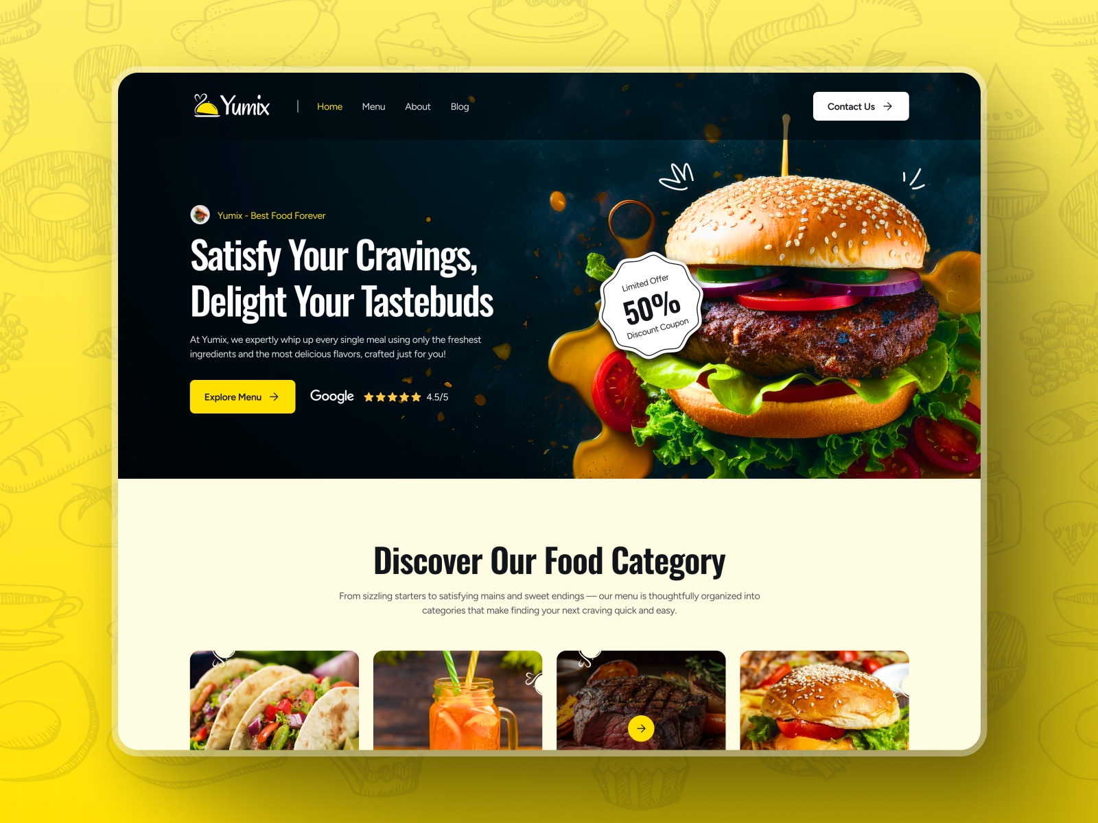 Yumix: Responsive Restaurant Website Template by Design Monks — Framer ...