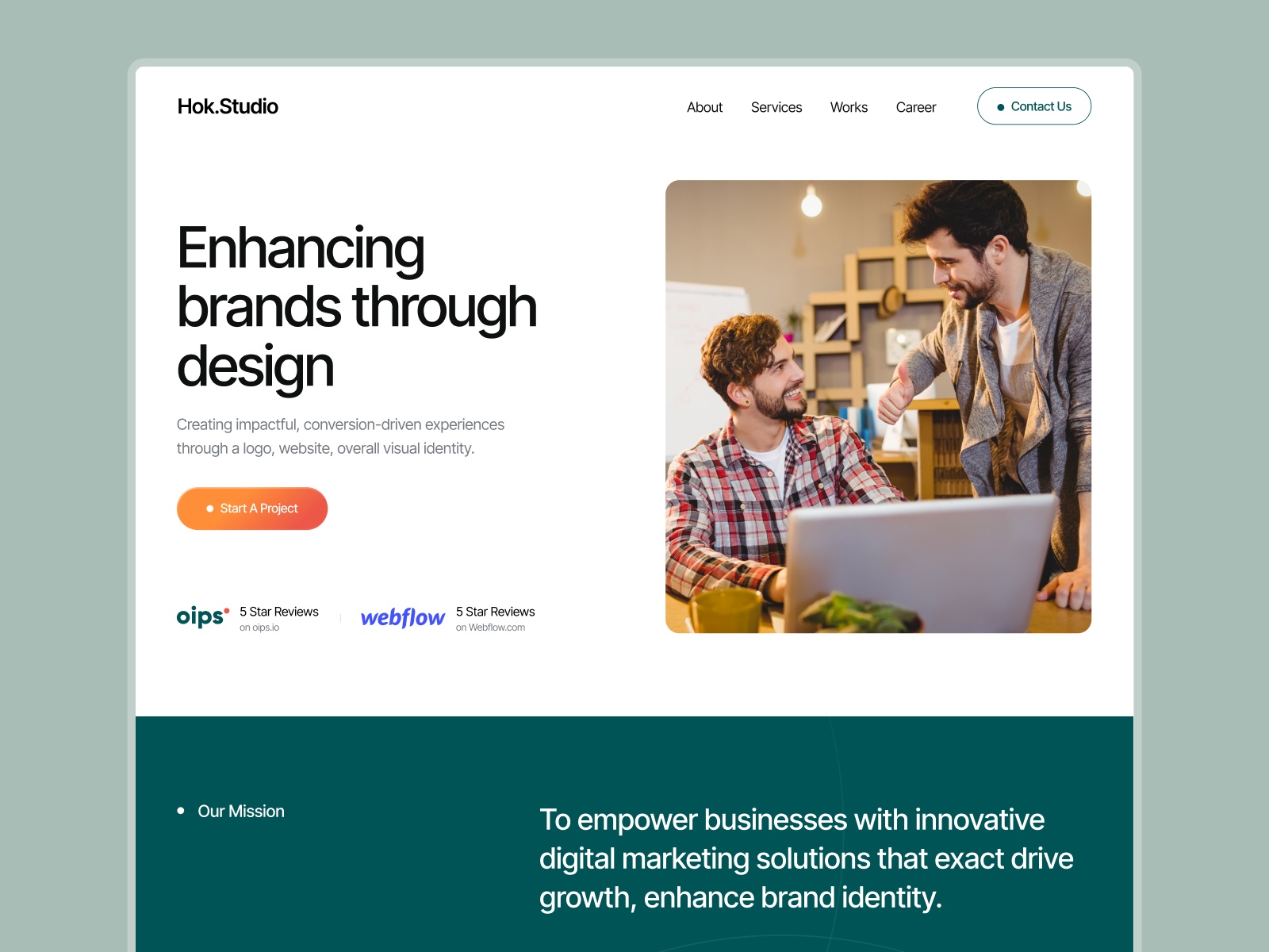 Hok Studio: Free Portfolio Website Template by Arini Studio — Framer ...